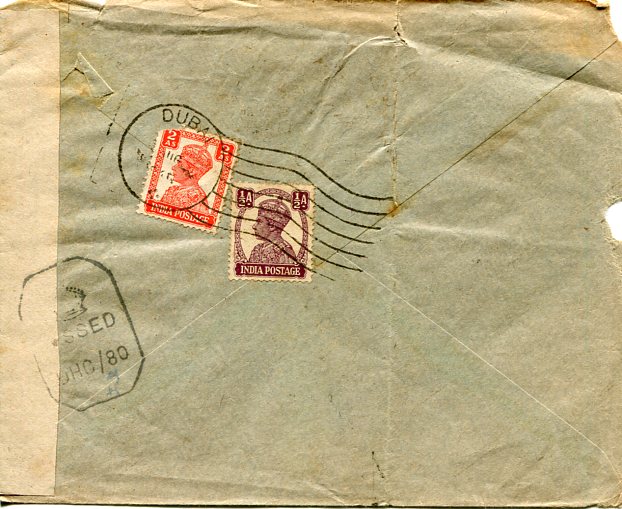 1945 Dubai Censored Persian Cover to India – BalkanPhila