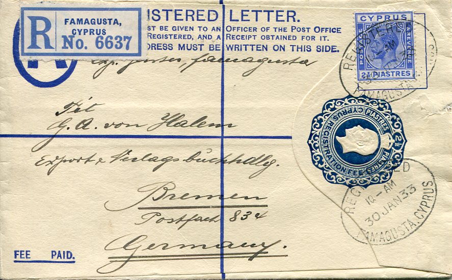 1933 Cyprus Registered Envelope to Bremen – BalkanPhila
