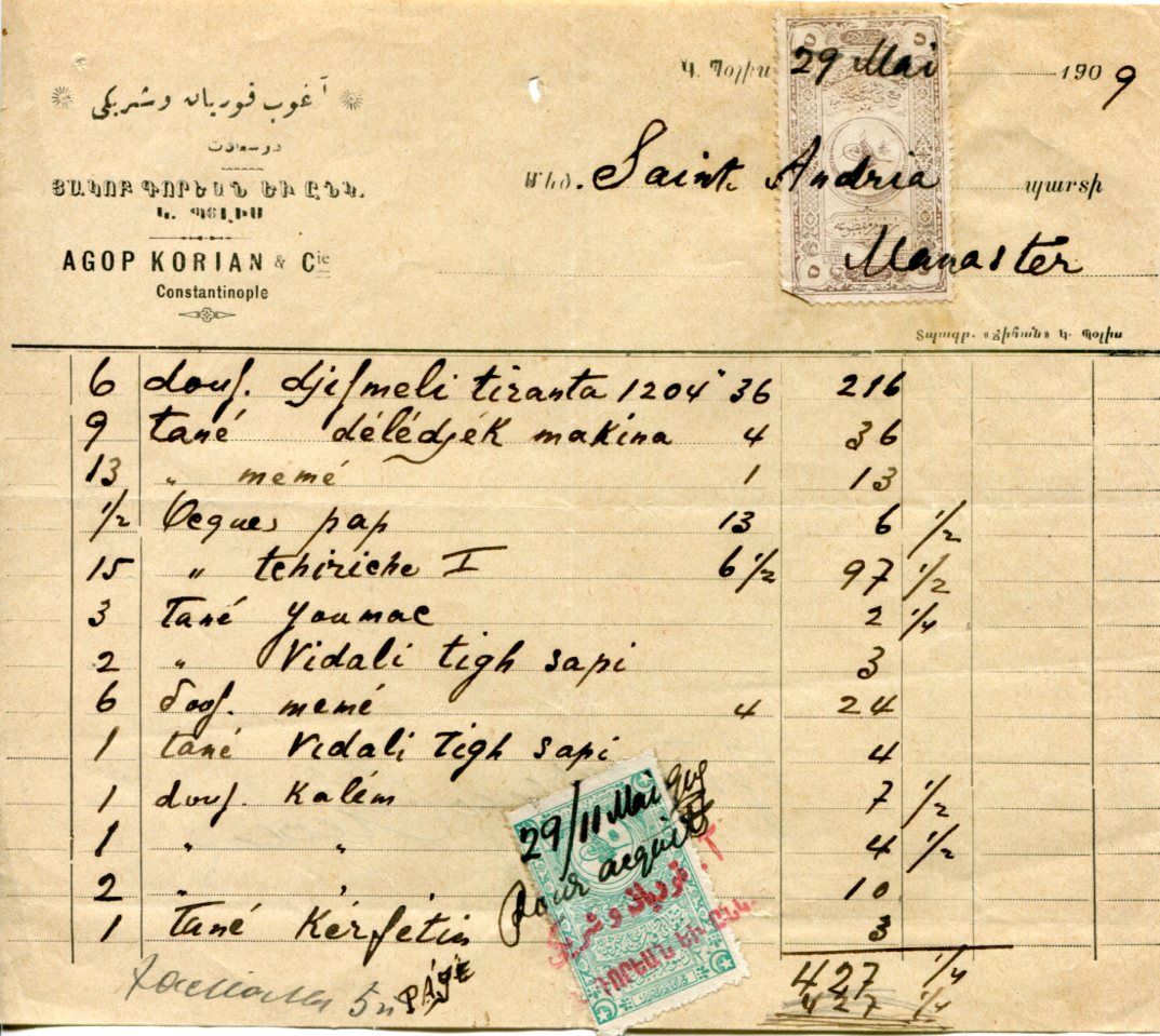 1909 Turkey Istanbul Armenian Merchant Invoice – BalkanPhila