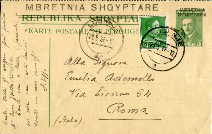 1934 Albania Lushnje Opt. Postal Card – BalkanPhila