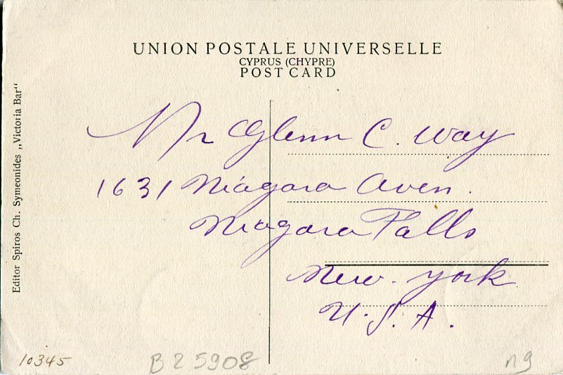 1915 Cyprus Larnaca Postcard to USA ed. Symeonides – BalkanPhila