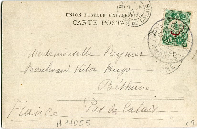 1908 Greece Rhodes postcard via Smyrne to France – BalkanPhila