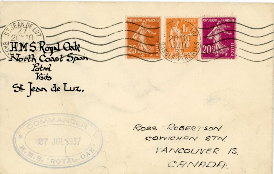 1938 Spain Civil War HMS Royal Oak Palma to England – BalkanPhila